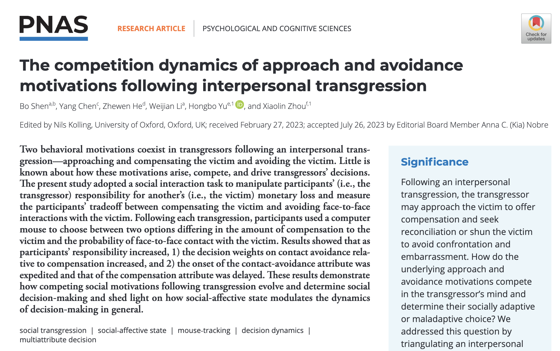 浙师大周晓林、李伟健团队在Proceedings of the National Academy of Sciences（PNAS）发表研究成果